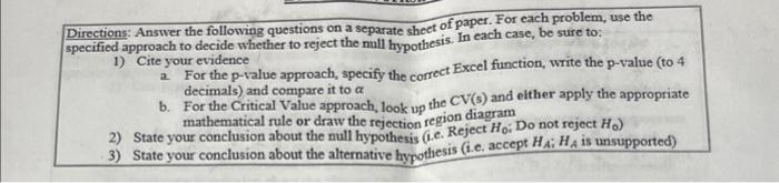 Solved Directions: Answer the following questions on a | Chegg.com