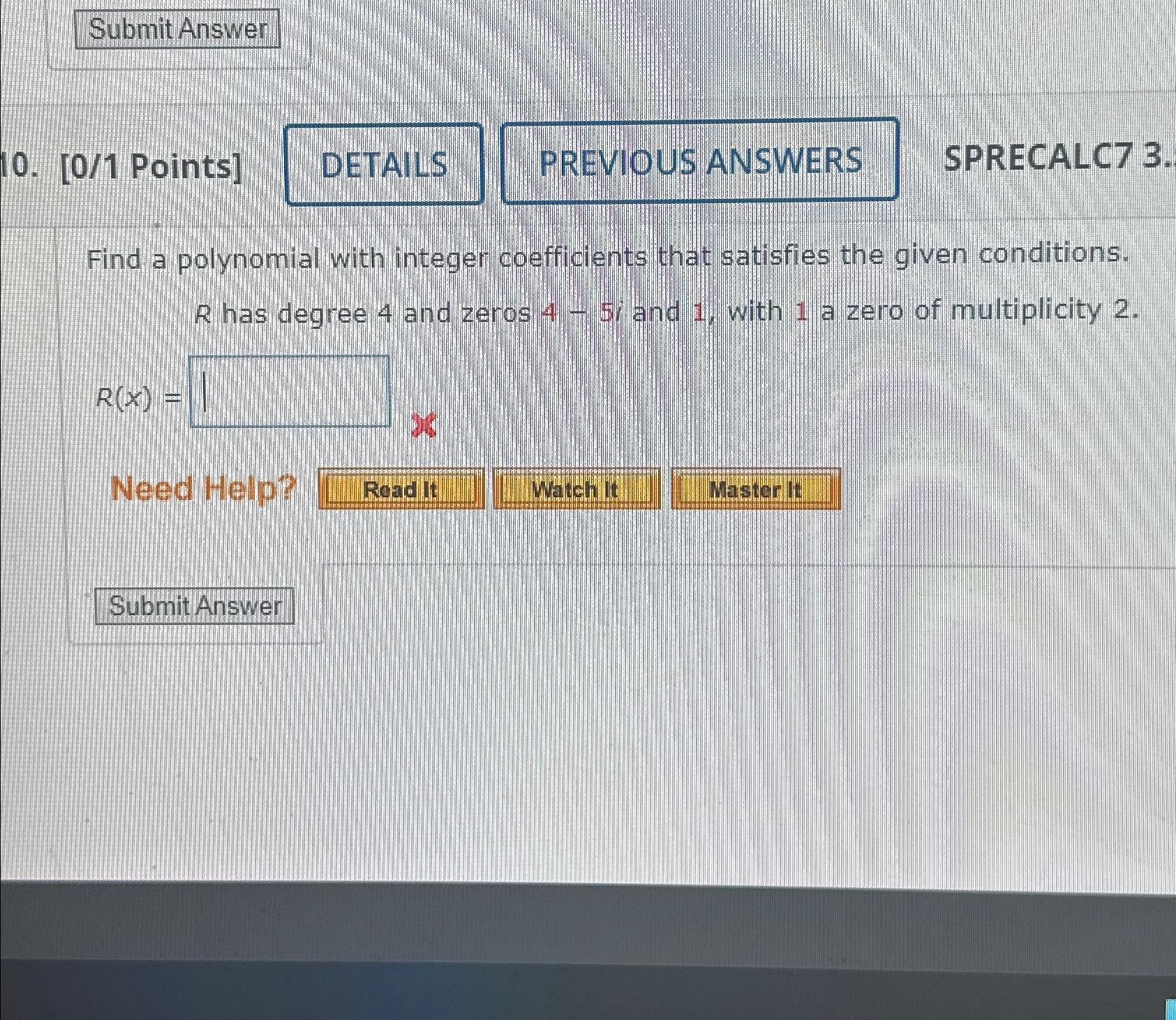Solved Submit Answer10.[0/1 ﻿Points]DETAILSPREVIOUS | Chegg.com