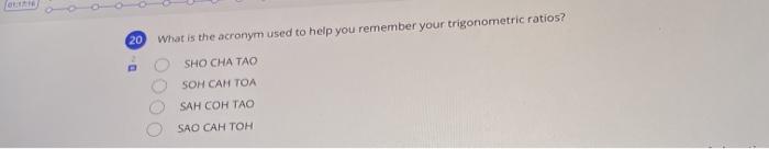 Solved 20 What is the acronym used to help you remember your | Chegg.com