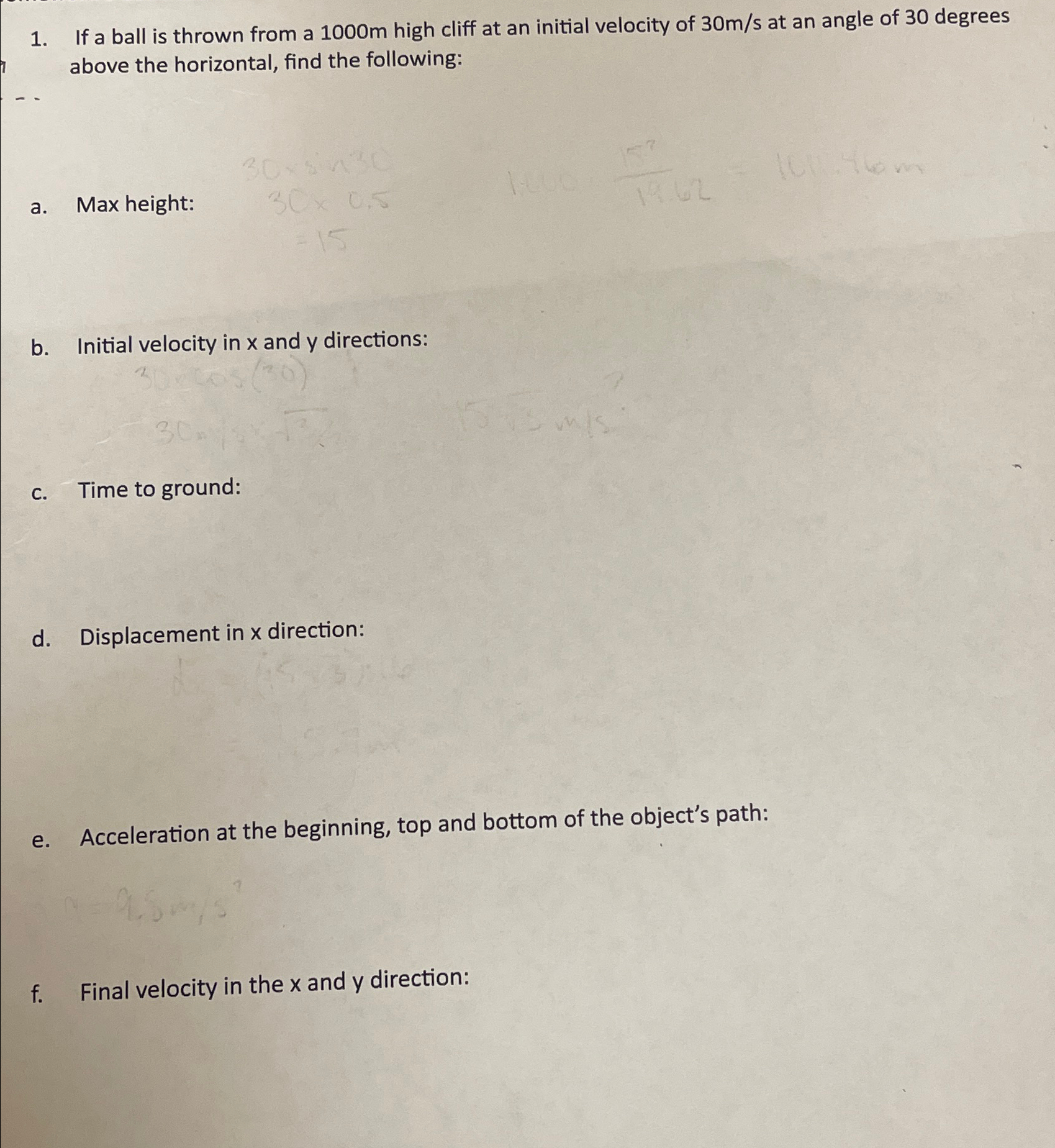 Solved If a ball is thrown from a 1000m ﻿high cliff at an | Chegg.com