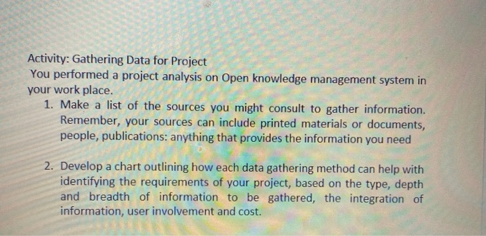 Solved Activity: Gathering Data for Project You performed a | Chegg.com