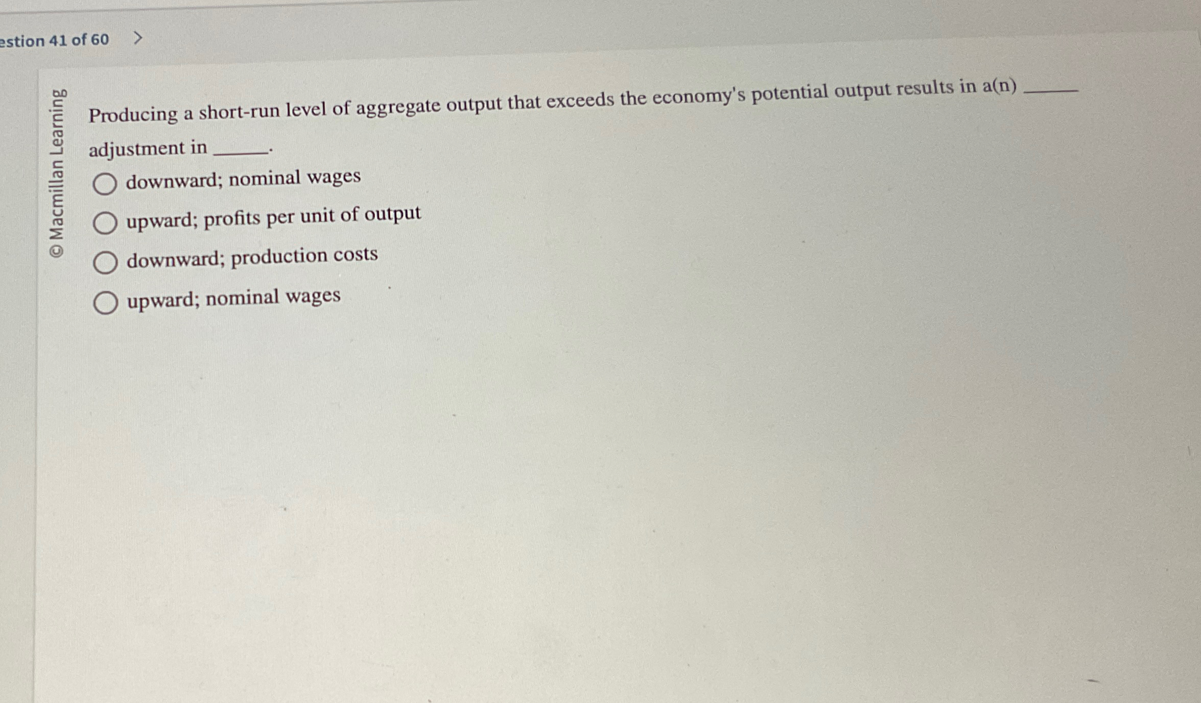 Solved estion 41 ﻿of 60Producing a short-run level of | Chegg.com