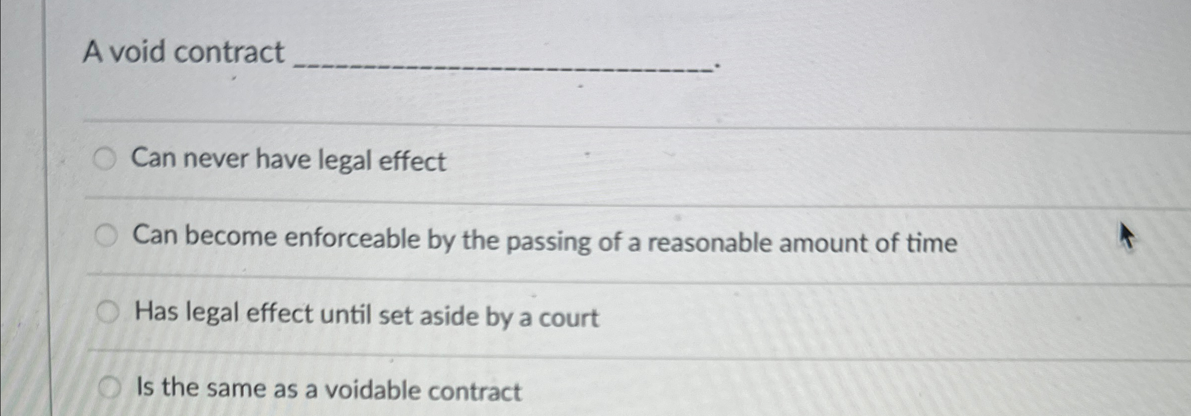 Solved A void contractCan never have legal effectCan become | Chegg.com