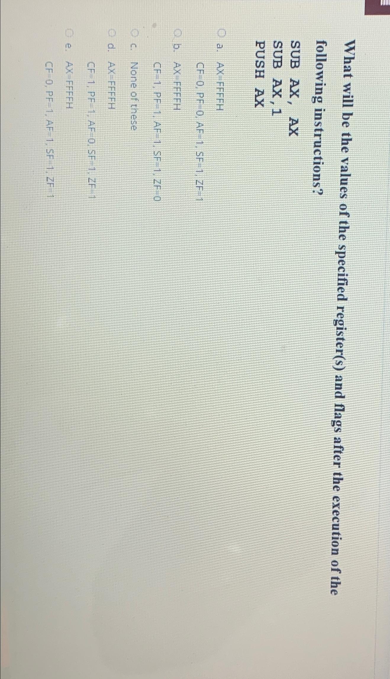 Solved What will be the values of the specified register(s) | Chegg.com