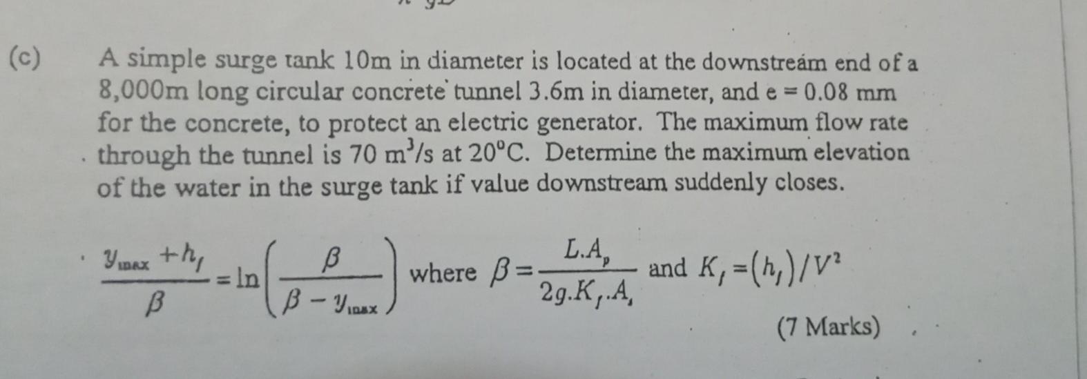 Solved ( c) A simple surge tank 10m in diameter is located | Chegg.com