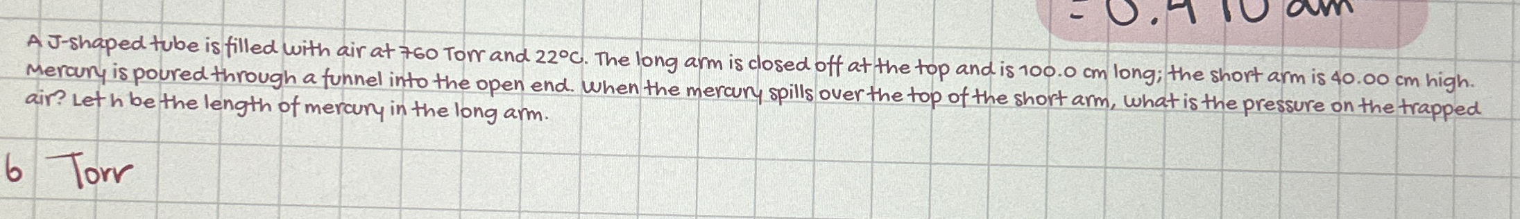 Solved A J-shaped tube is filled with air at 760 ﻿Torr and | Chegg.com