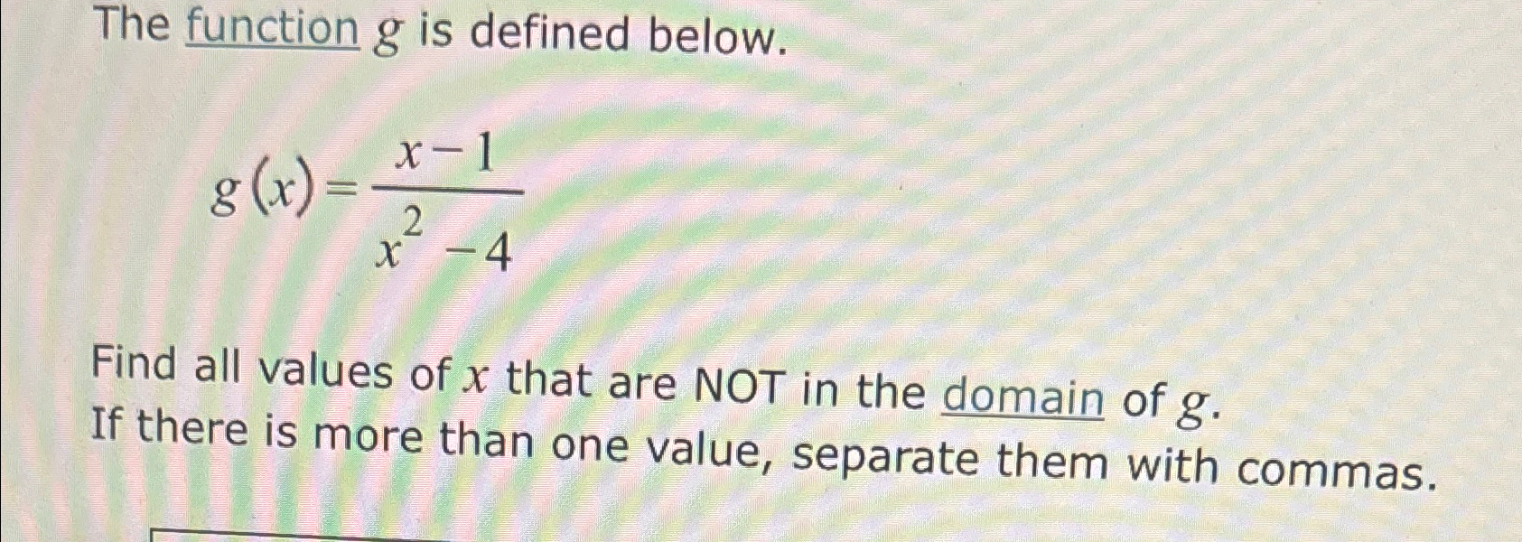 Solved The function g ﻿is defined below.g(x)=x-1x2-4Find all | Chegg.com