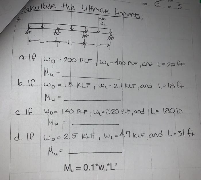 Solved calculate the ultimate Moments: SHEET S a 5 60 kit | Chegg.com