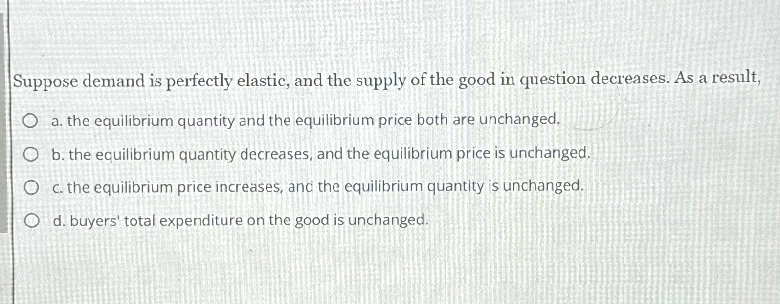 Solved Suppose demand is perfectly elastic, and the supply | Chegg.com