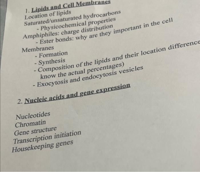 Solved 1. Lipids and Cell Membrancs Location of lipids | Chegg.com