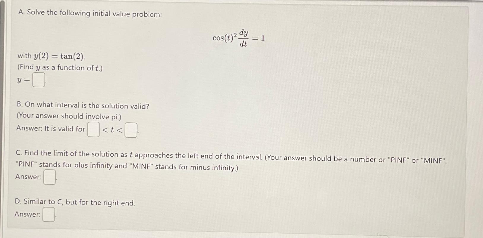 Solved A. ﻿Solve the following initial value | Chegg.com