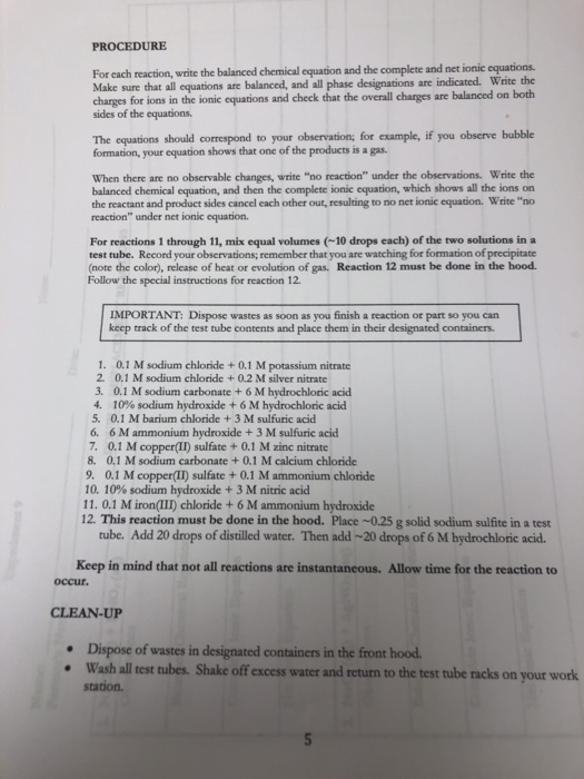 Solved Experiment Name: O UBLE DISPLACEMENT REACTIONS In | Chegg.com