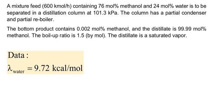 Solved A mixture feed (600 kmol/h) containing 76 mol% | Chegg.com