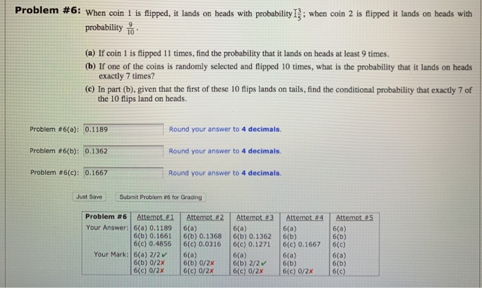 Solved Problem #6: When coin 1 is flipped, it lands on heads | Chegg.com