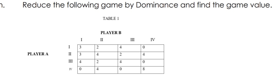 Solved Reduce the following game by Dominance and find the | Chegg.com