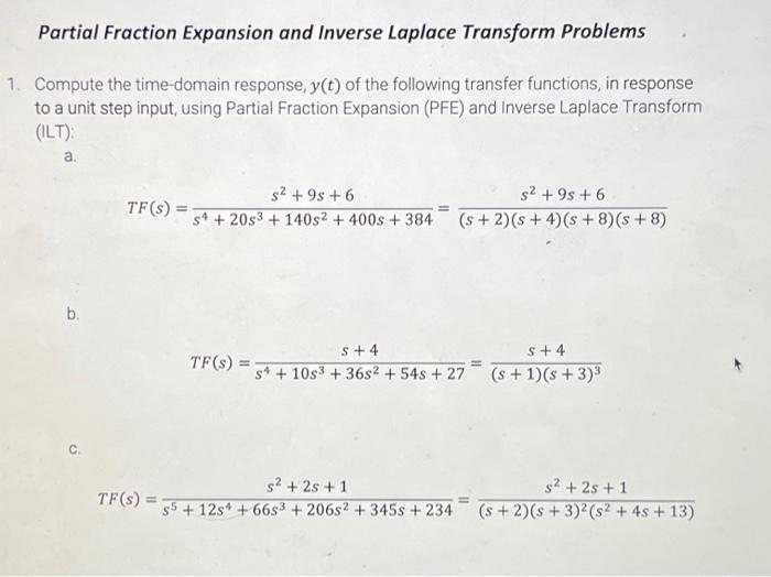 Solved Partial Fraction Expansion and Inverse Laplace | Chegg.com