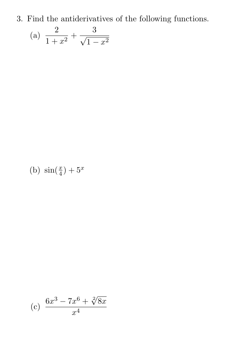 Solved Find the antiderivatives of the following | Chegg.com
