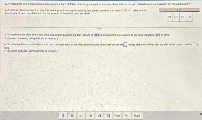Solved a. A rectangular pen is built with one side against a | Chegg.com