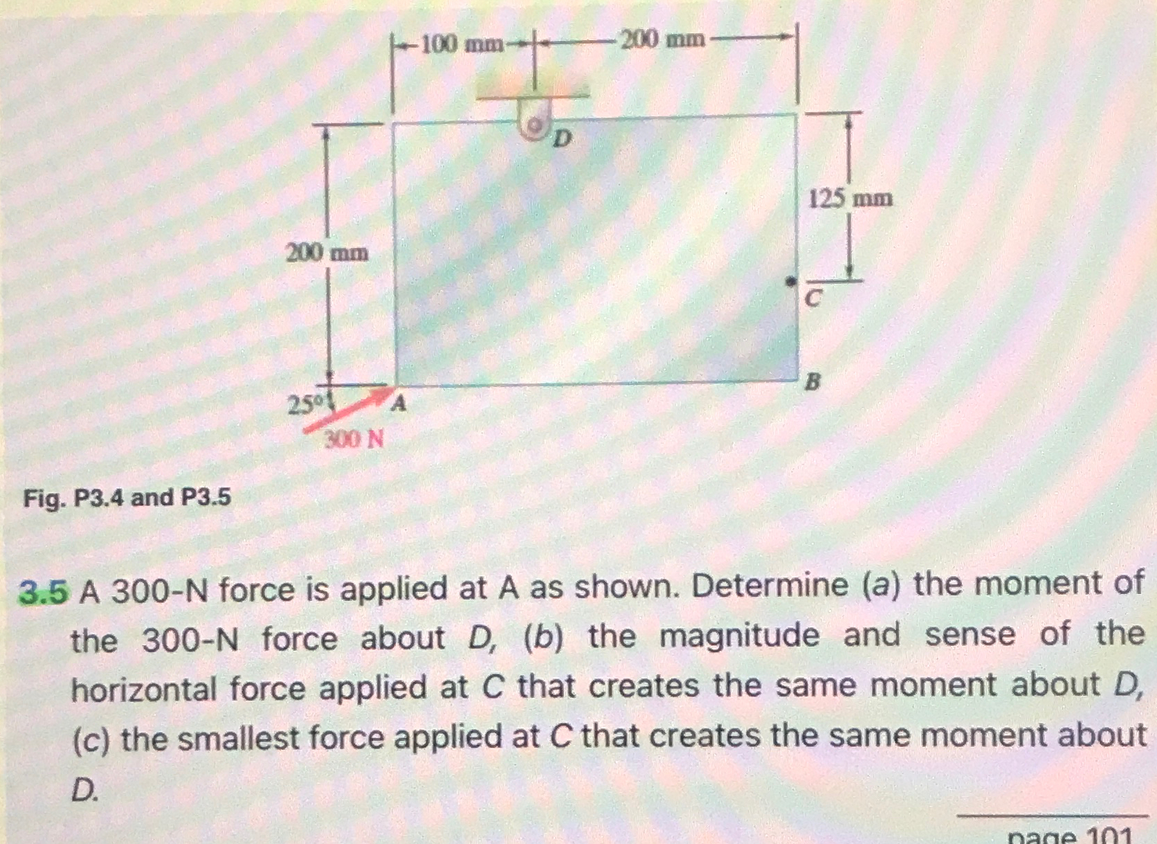 Solved Fig. P3.4 ﻿and P3.53.5 ﻿A 300-N force is applied at A | Chegg.com