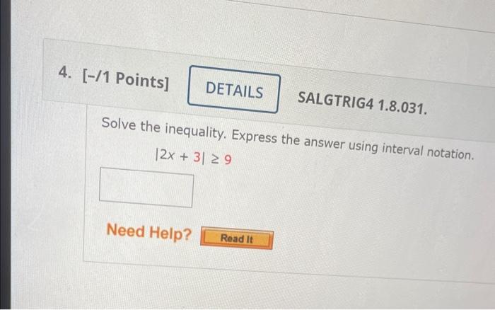 Solved Solve the inequality. Express the answer using | Chegg.com