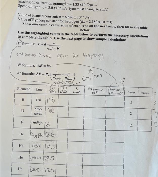 Solved Spacing on diftraction grating: d=1.33×10−4 cm Speed | Chegg.com