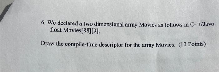 Solved 6. We declared a two dimensional array Movies as | Chegg.com