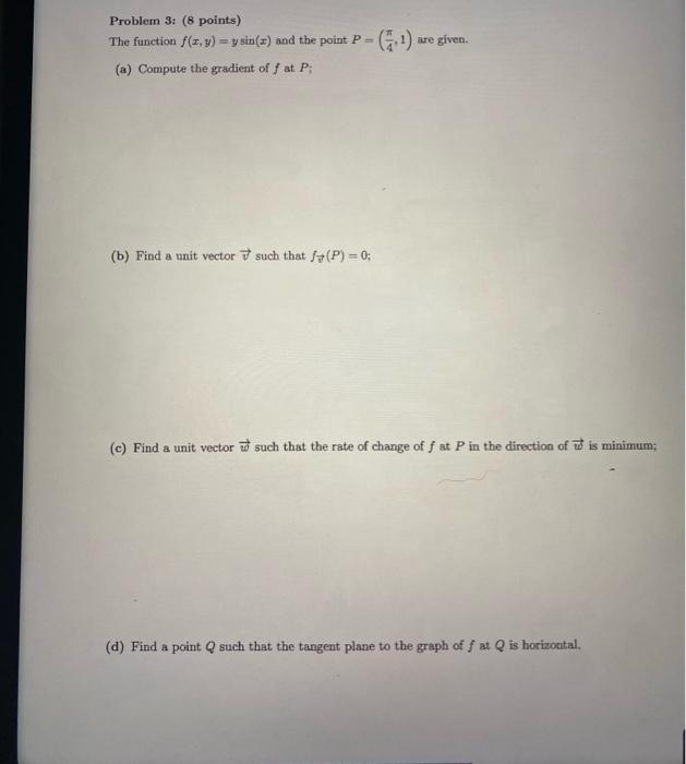 Solved The function f(x,y)=ysin(x) and the point P=(4π,1) | Chegg.com