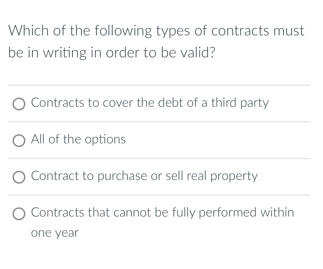 Solved Which of the following types of contracts must be in | Chegg.com