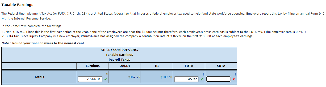 Solved Taxable EarningsThe Federal Unemployment Tax Act (or | Chegg.com