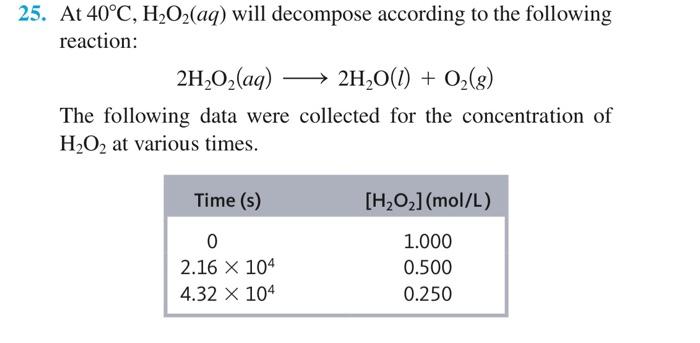 5. At 40∘C,H2O2(aq) will decompose according to the | Chegg.com