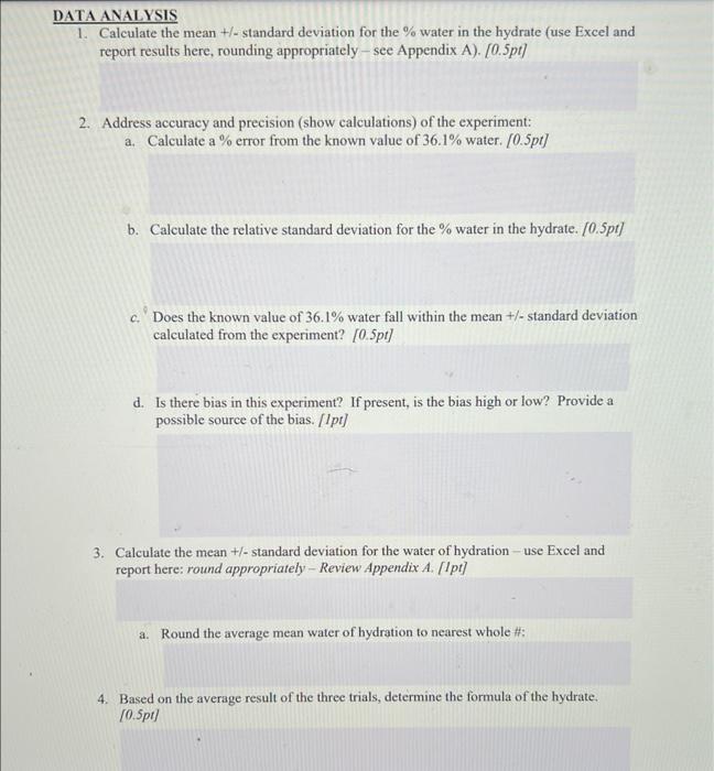 ATA ANALYSIS 1. Calculate the mean +/− standard | Chegg.com