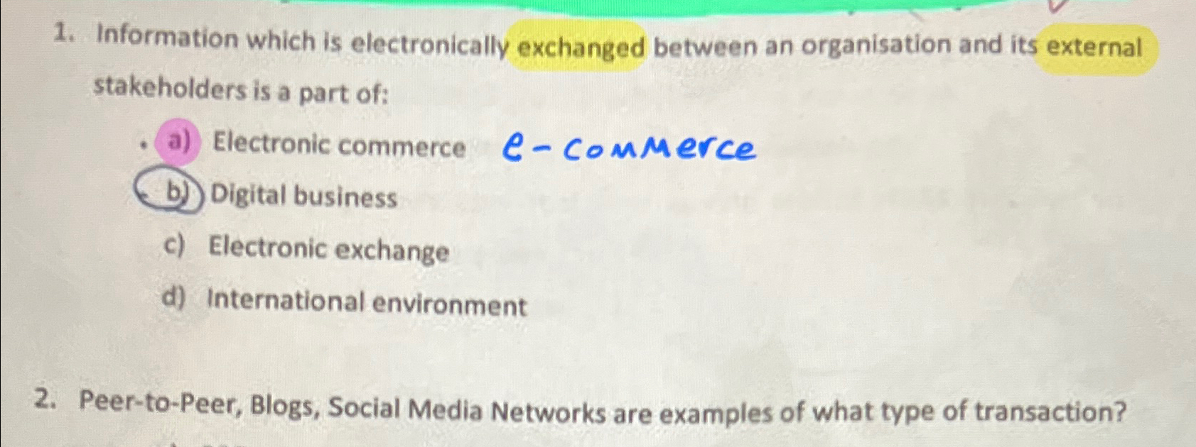 Solved Information which is electronically exchanged between | Chegg.com