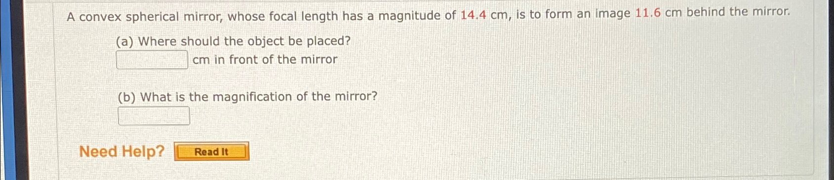 Solved A convex spherical mirror, whose focal length has a | Chegg.com