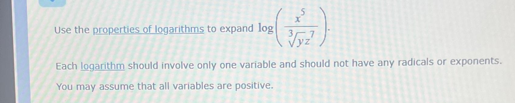 Solved Use the properties of logarithms to expand | Chegg.com
