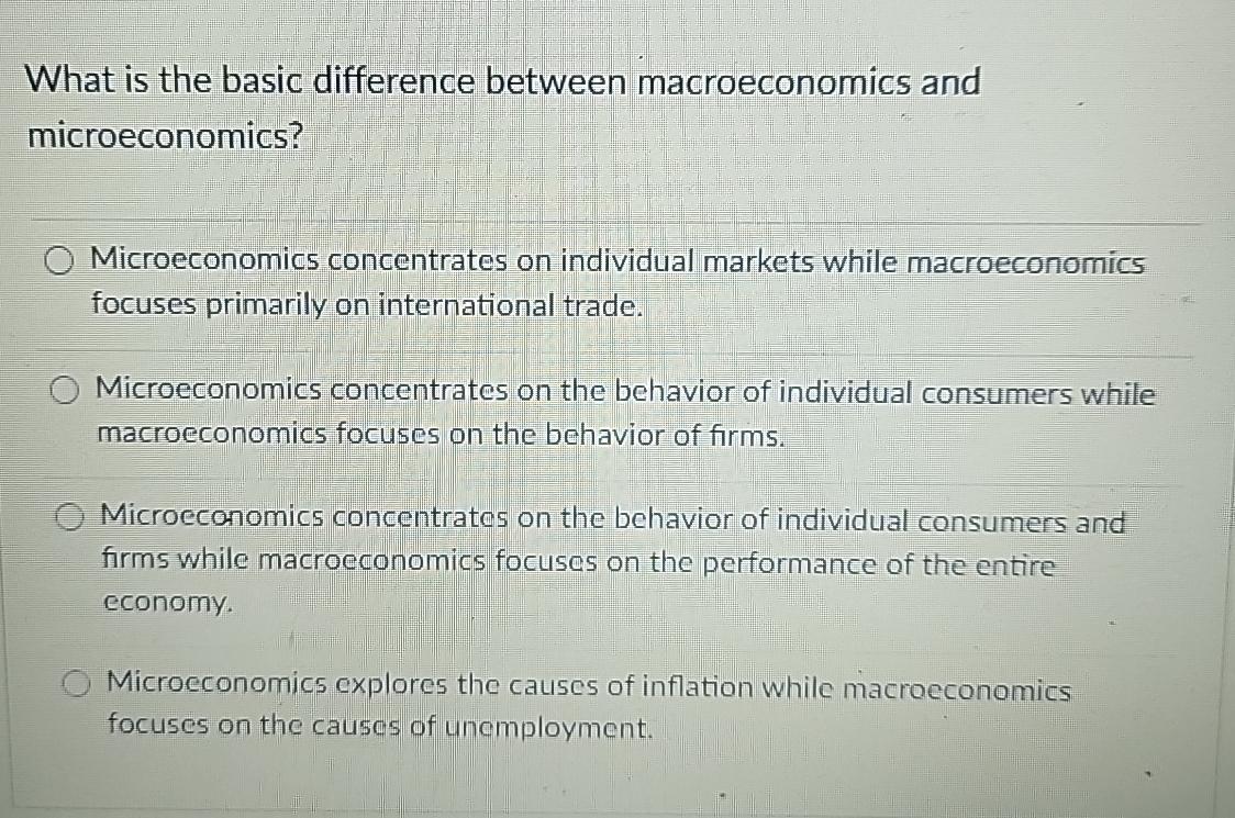 Solved What is the basic difference between macroeconomics | Chegg.com