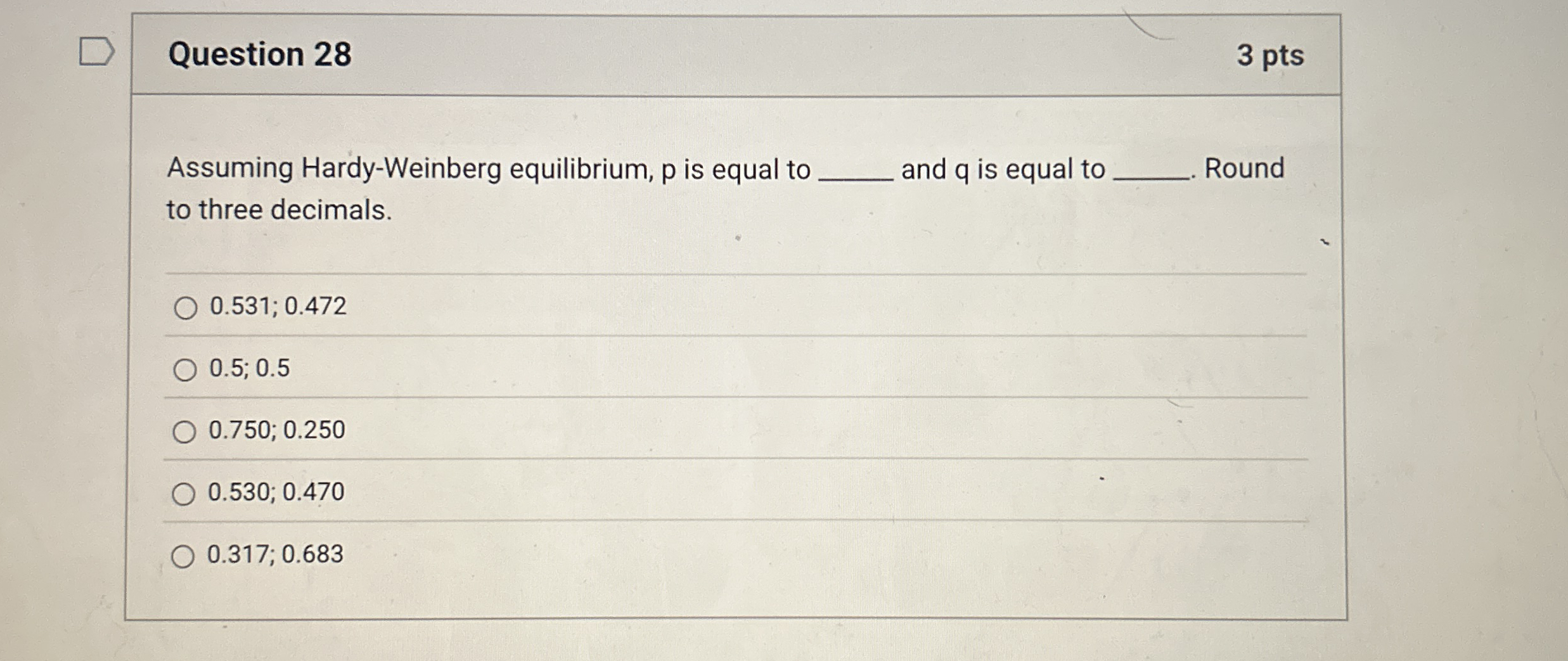 Solved Question 283 ﻿ptsAssuming Hardy-Weinberg equilibrium, | Chegg.com