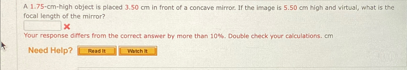 Solved A 1.75-cm-high object is placed 3.50cm ﻿in front of a | Chegg.com