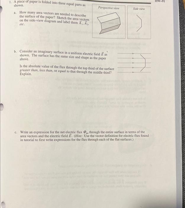 Solved 1. A piece of paper is folded into three equal parts | Chegg.com