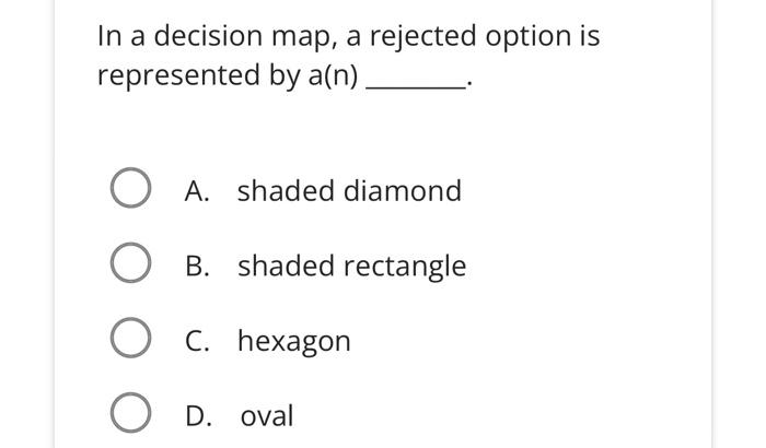 Solved In a decision map, a rejected option is represented | Chegg.com