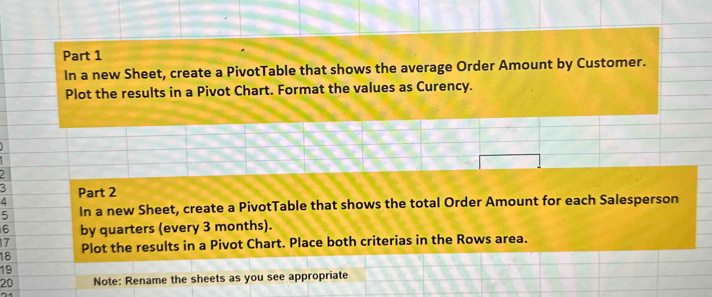 Solved Part 1In A New Sheet Create A PivotTable That Shows Chegg