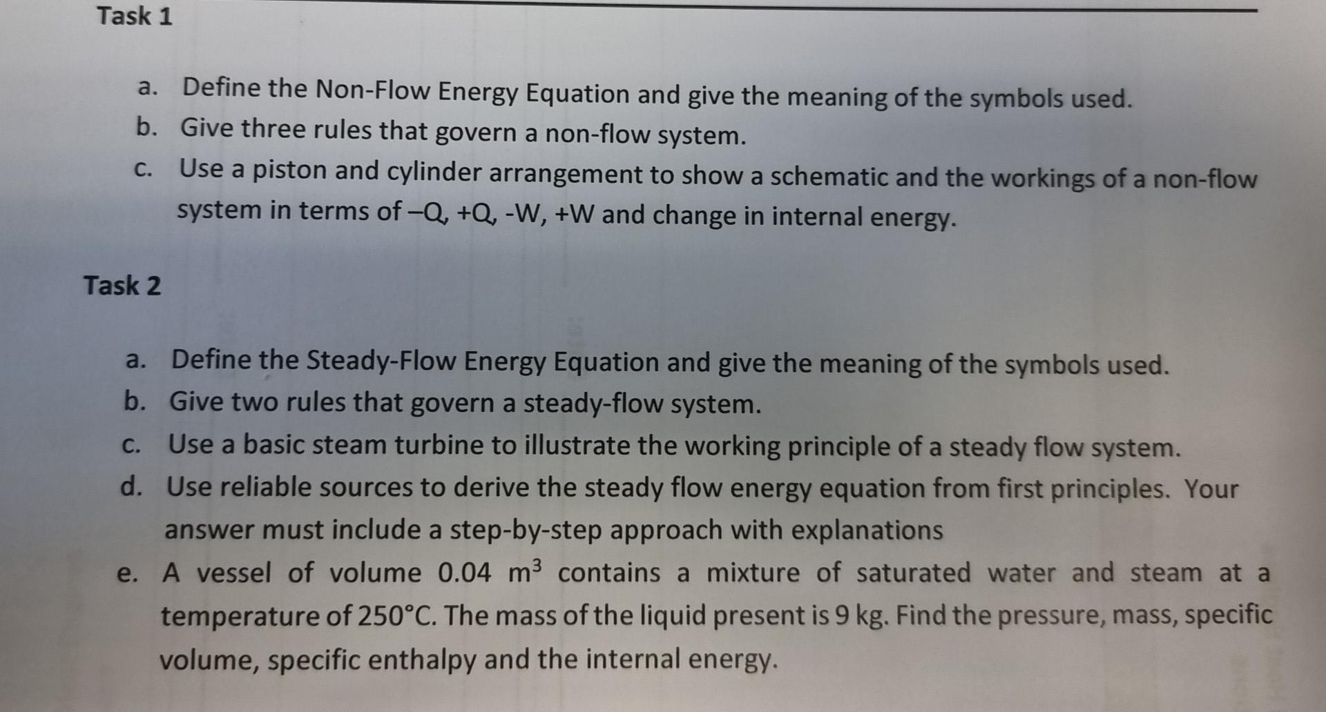 Solved Task 1 a. Define the Non-Flow Energy Equation and | Chegg.com
