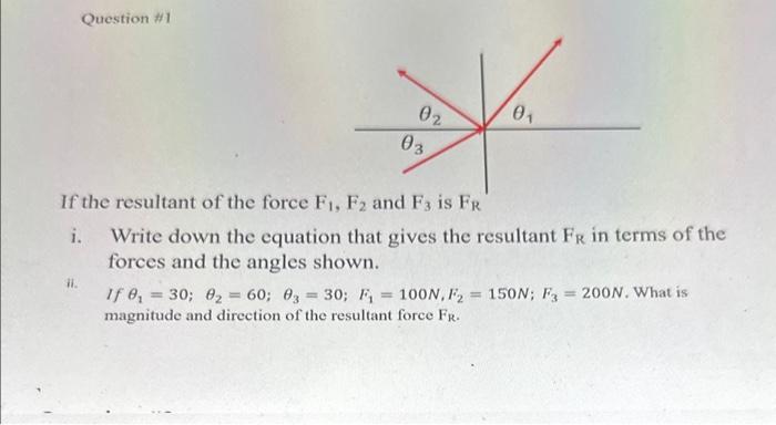 Solved If the resultant of the force F1,F2 and F3 is FR i. | Chegg.com