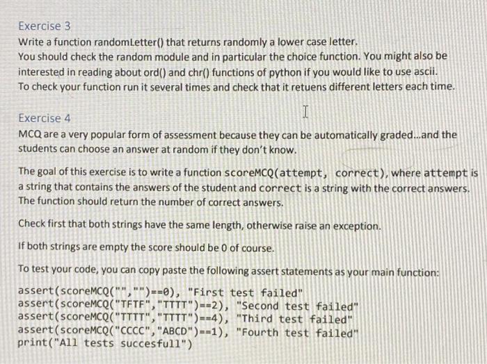 Solved Exercise 3 Write a function randomLetter() that | Chegg.com