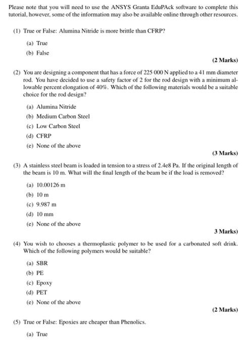 Solved Please note that you will need to use the ANSYS | Chegg.com