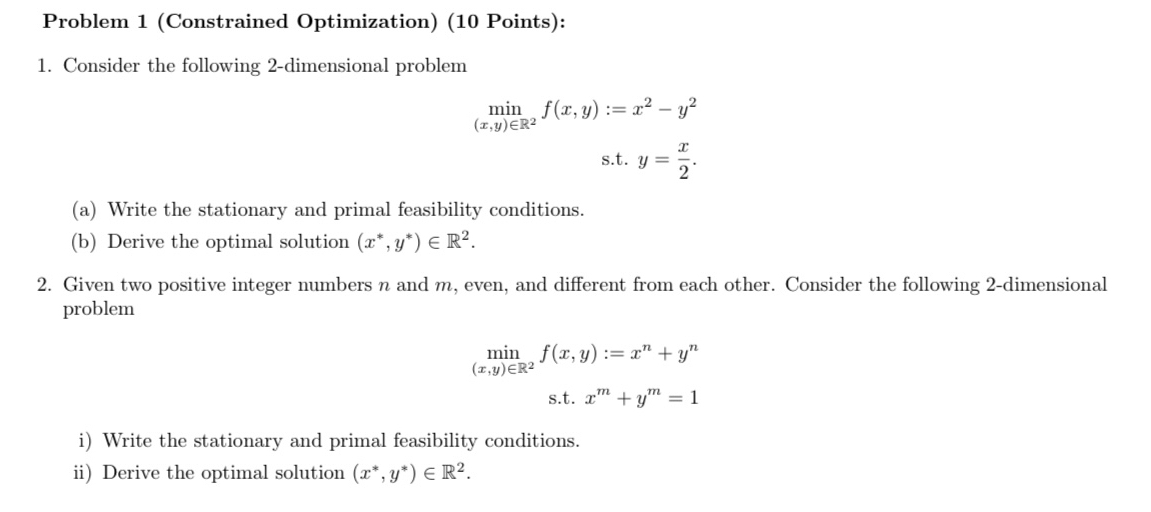 Solved Problem 1 (Constrained Optimization) (10 | Chegg.com