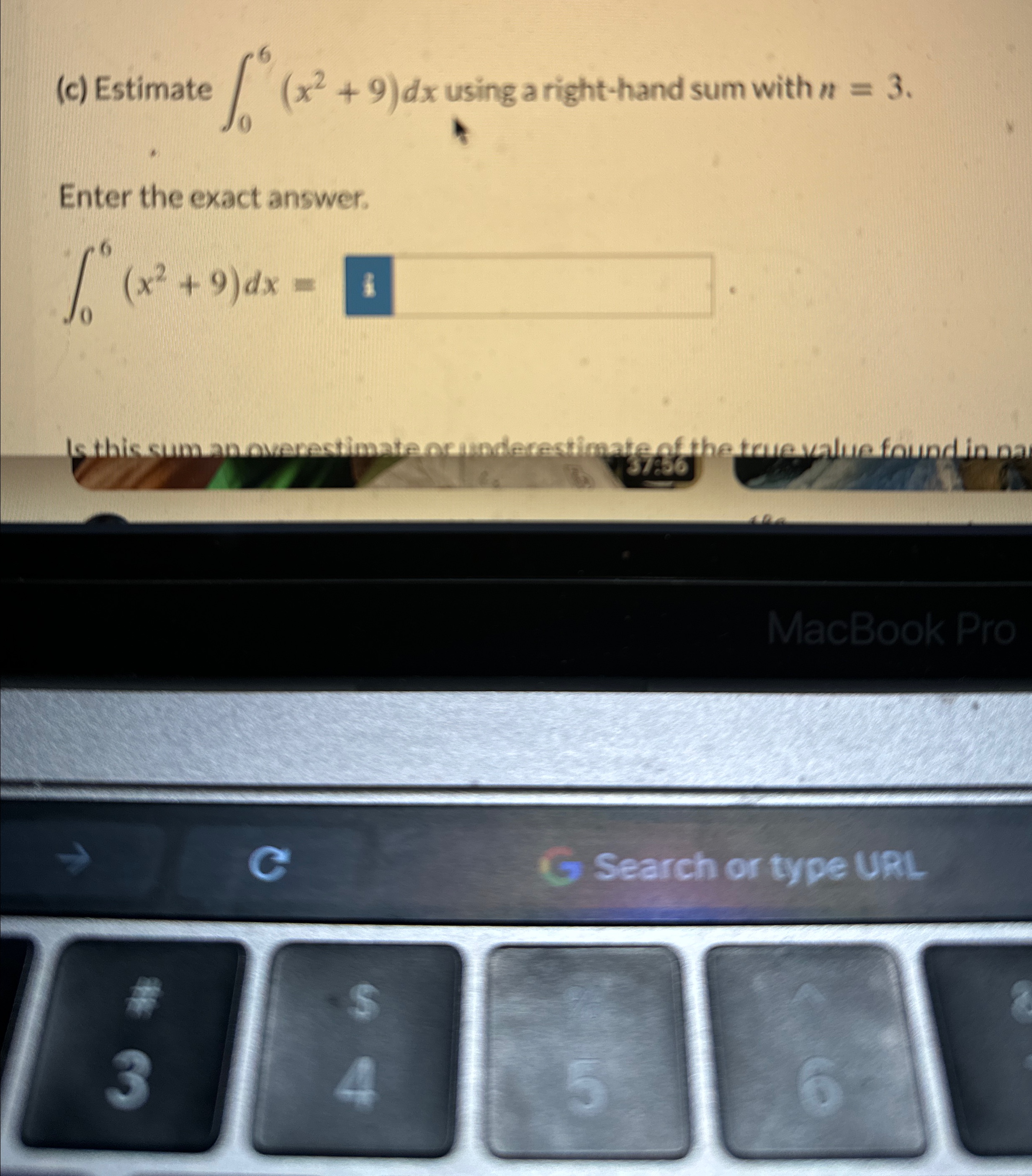 Solved (c) ﻿Estimate ∫06(x2+9)dx ﻿using a right-hand sum | Chegg.com
