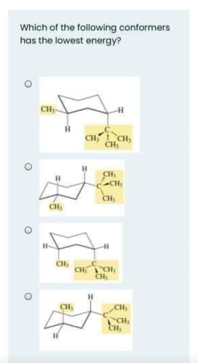 Solved Which of the following conformers has the lowest | Chegg.com