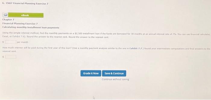 Solved 6. Ch07 Financial Planning Exercise 7 Chapter 7 | Chegg.com