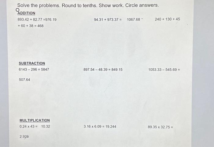 Solved Solve the problems. Round to tenths. Show work. | Chegg.com