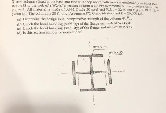 A steel column (fixed at the base and free at the top | Chegg.com